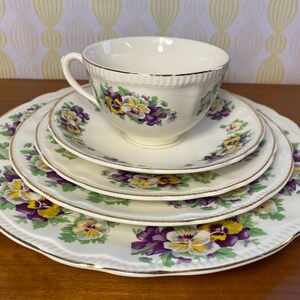 Pansy Dinnerware Set, Sovereign Potters Earthenware Purple White and ...