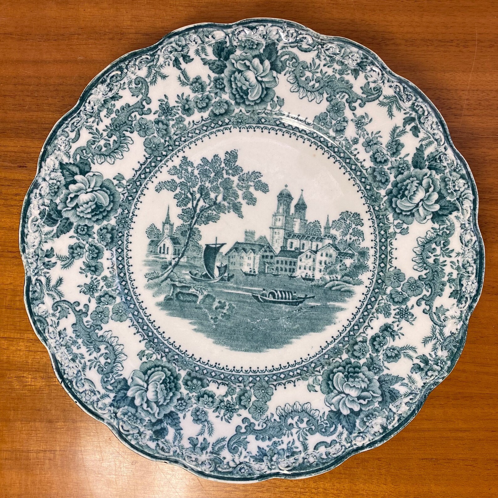 Antique Plate Colonial Pottery Stoke England TOGO Turquoise - Etsy