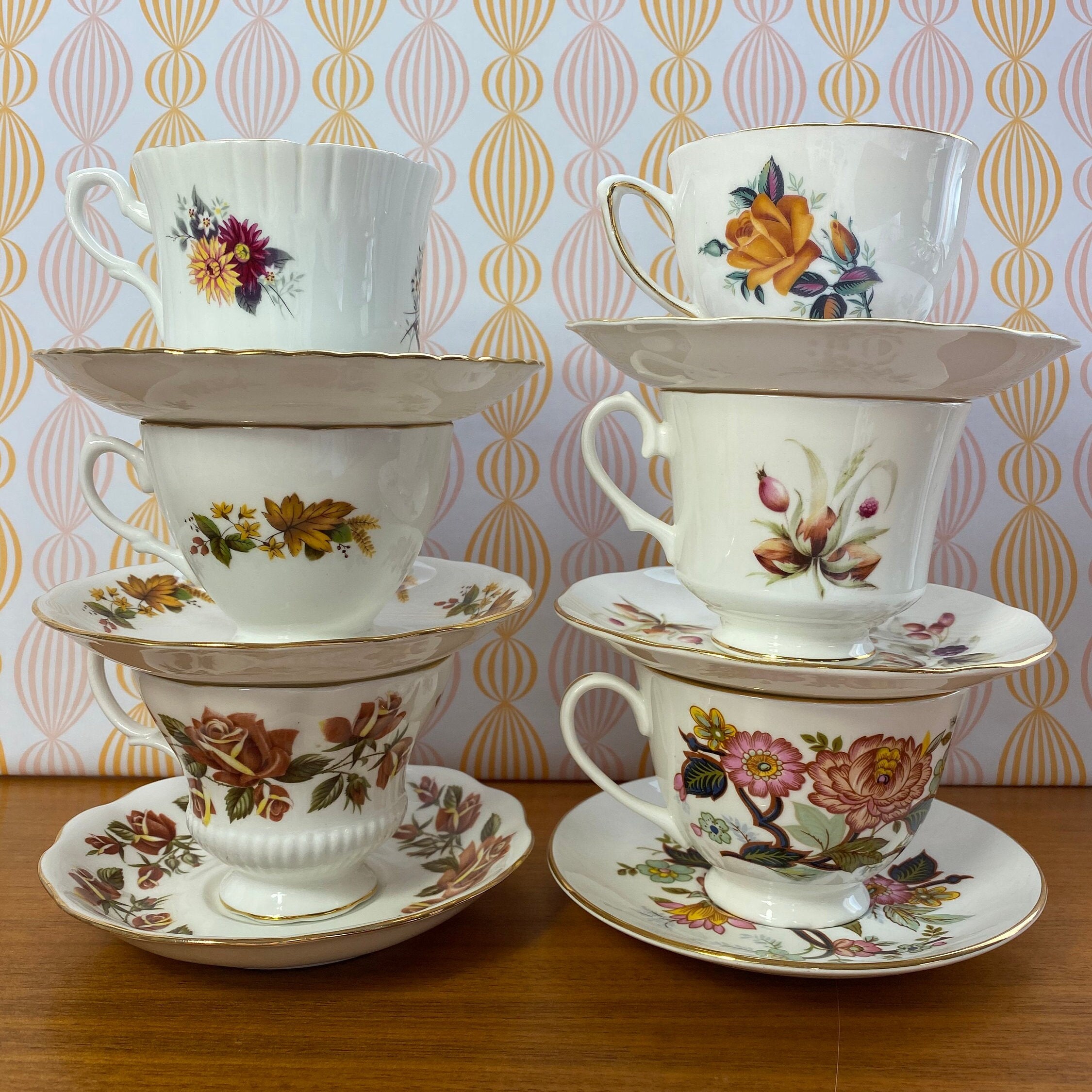 Autumn Tea Cups and Saucers Bulk Lot Mismatched Floral - Etsy UK