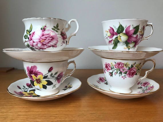 Mismatched China Tea Set Pink and Yellow Floral Teacups and | Etsy