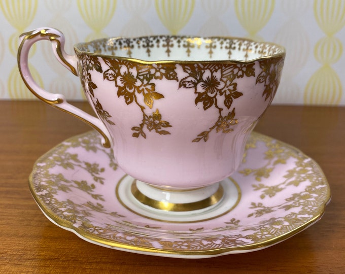 Pink Paragon China Tea Cup and Saucer, Pink White and Gold Teacup and ...