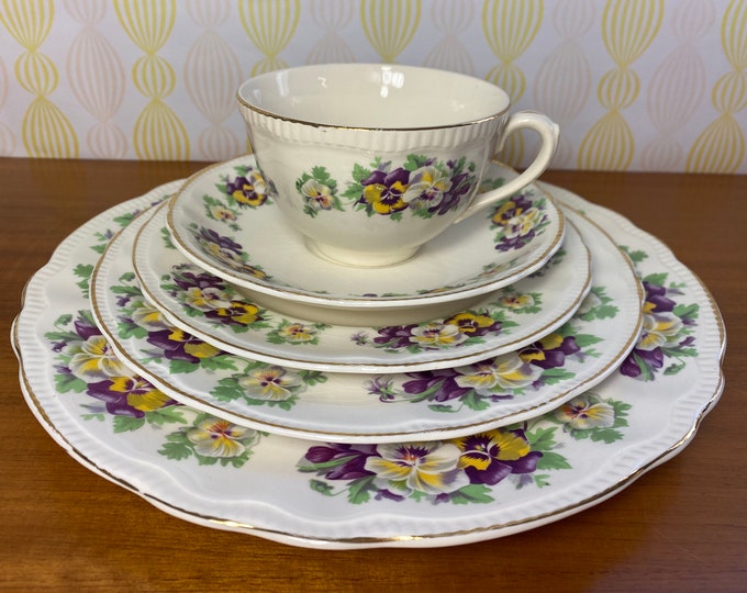 Pansy Dinnerware Set, Sovereign Potters Earthenware Purple White and ...