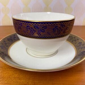 Crown Chelsea China Tea Cup and Saucer, Gold and Dark Cobalt Blue Roses ...