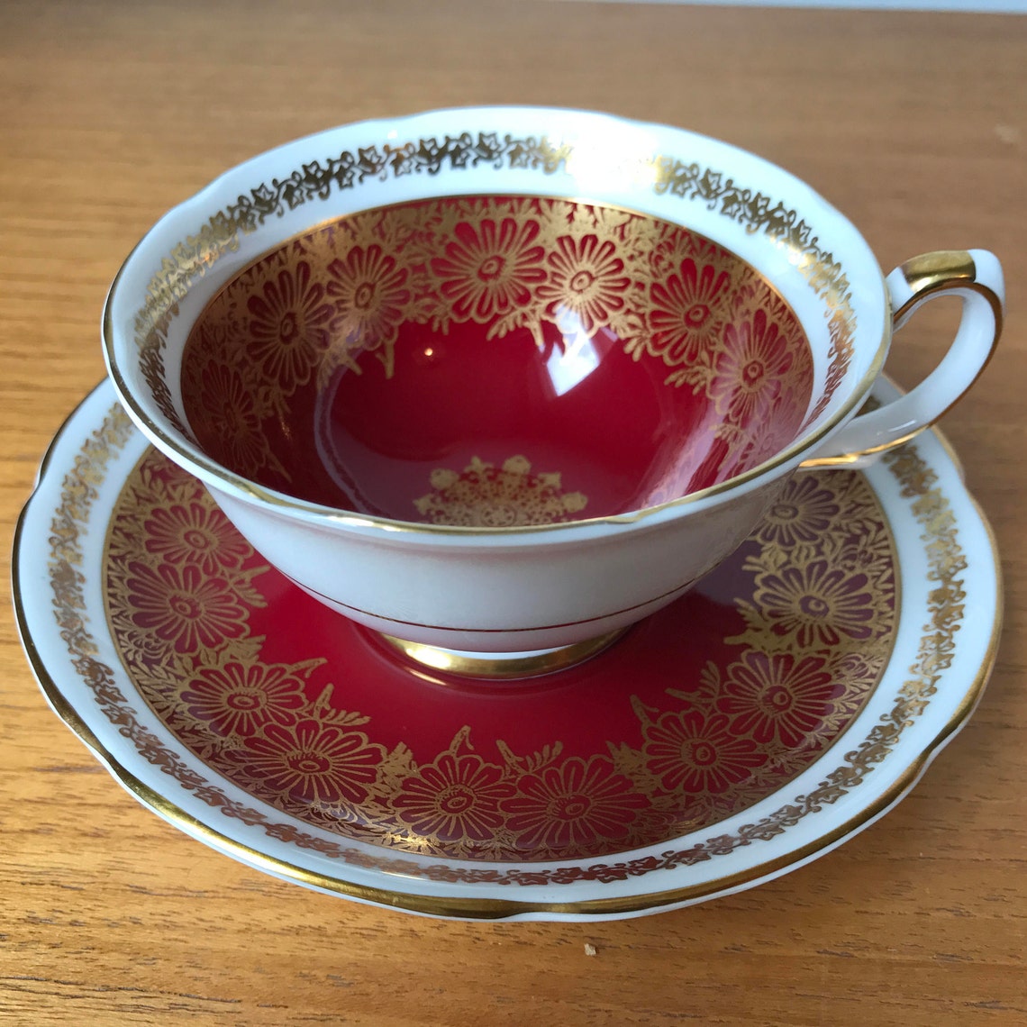 Royal Grafton Red Tea Cup and Saucer Vintage Dark Red and | Etsy