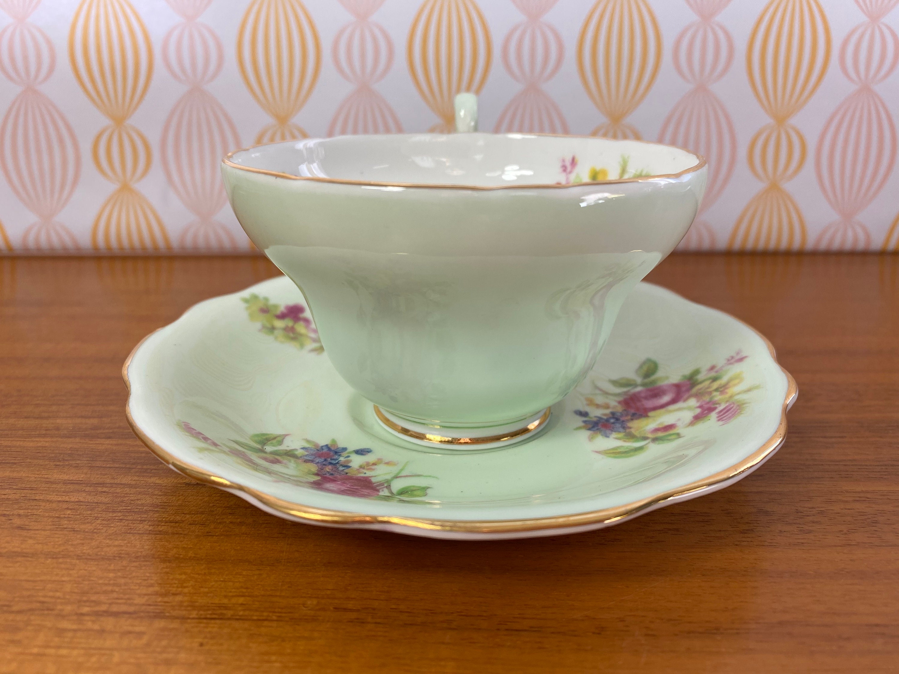 Foley China Tea Cup and Saucer Pastel Green Floral Teacup and | Etsy