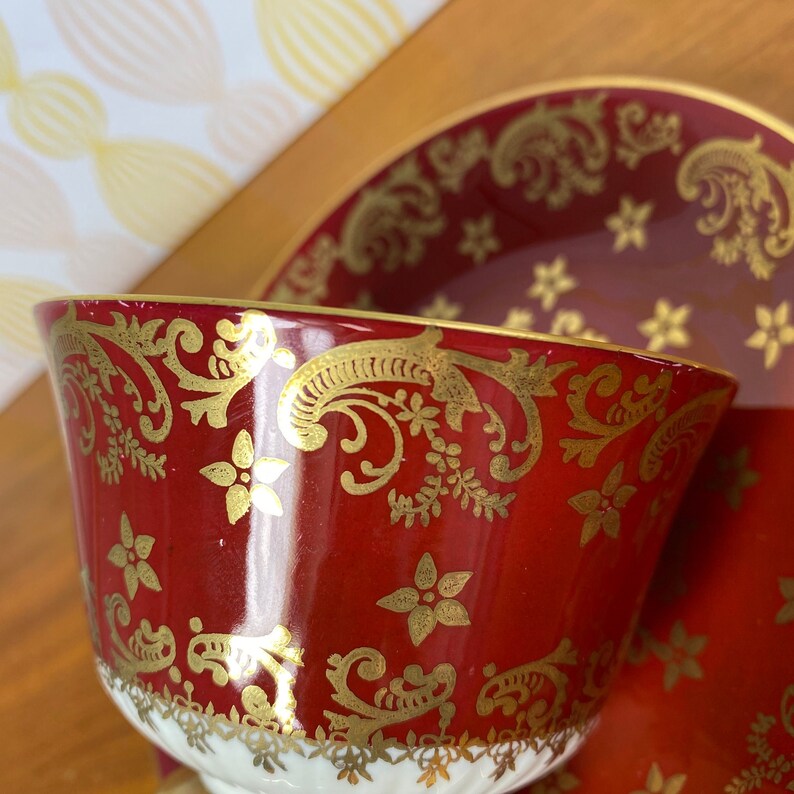 Regal Eb Foley China Tea Cup and Saucer Red and Gold Floral - Etsy