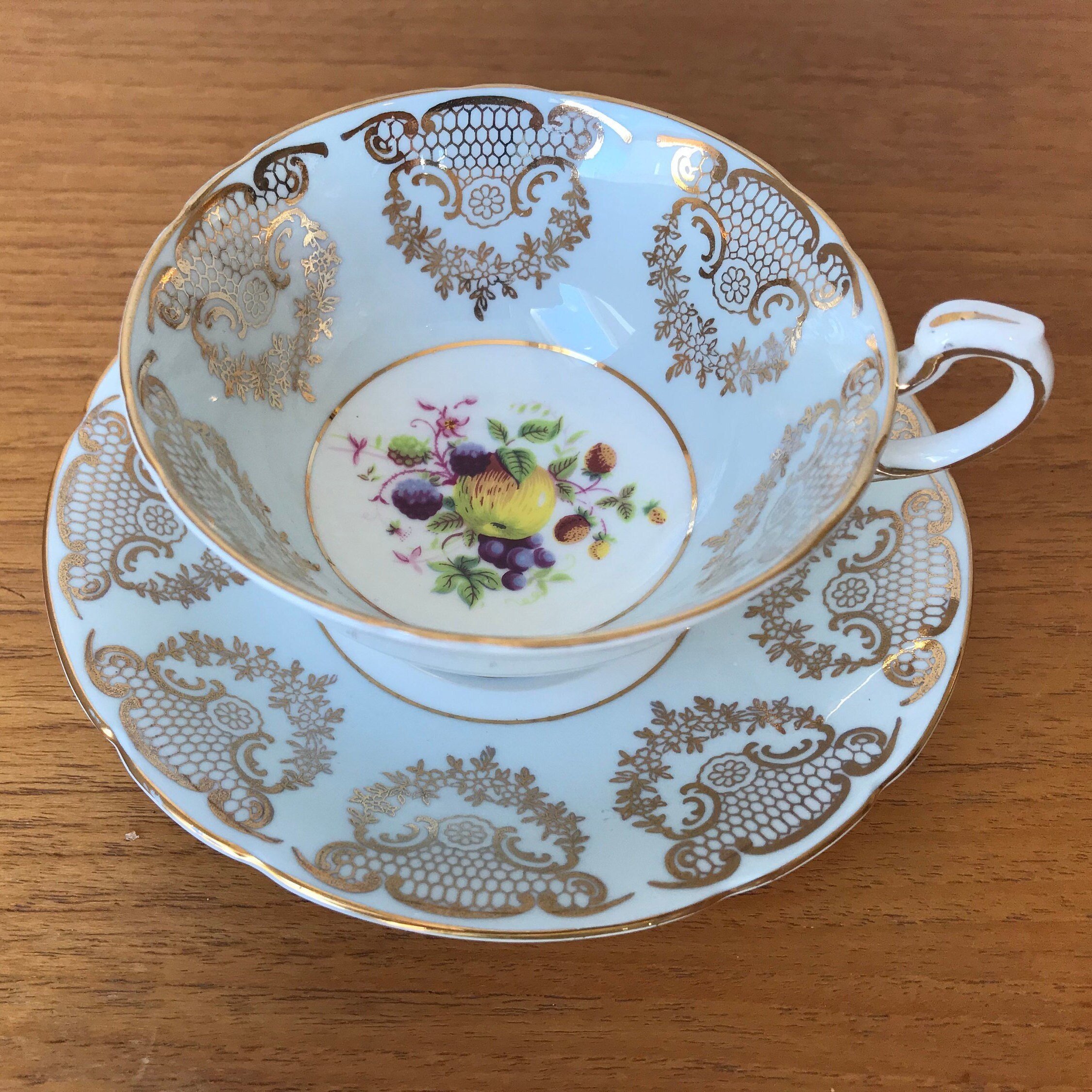 Paragon Fruit Tea Cup and Saucer Light Pale Blue Grey Gold | Etsy