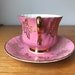H M Sutherland Tea Cup and Saucer, Bright Pink Gold Leaves Teacup and ...