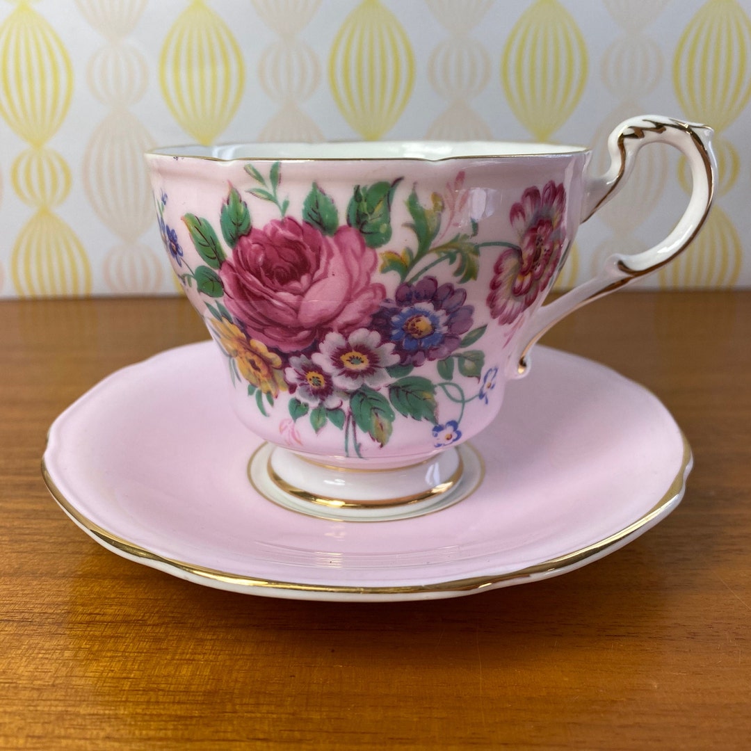 Vintage Pink Paragon China Tea Cup and Saucer, Floral Teacup and Saucer ...