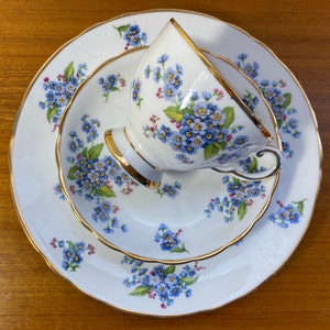 Tuscan China Blue Forget-me-not Tea Cup Trio, Floral Bone China Teacup ...
