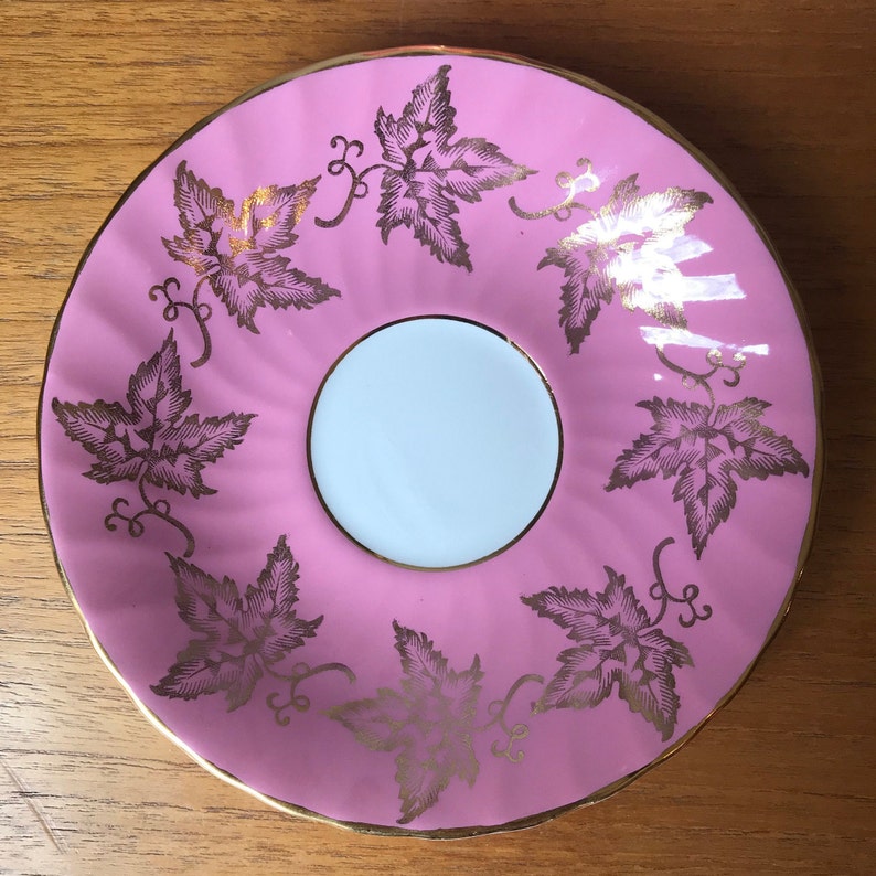 H M Sutherland Tea Cup and Saucer Bright Pink Gold Leaves - Etsy