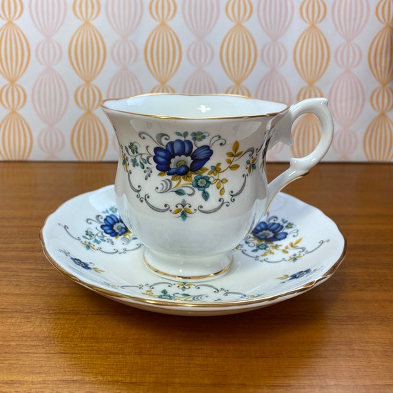 Crown Staffordshire Tea Cup and Saucer Blue Floral Teacup and | Etsy
