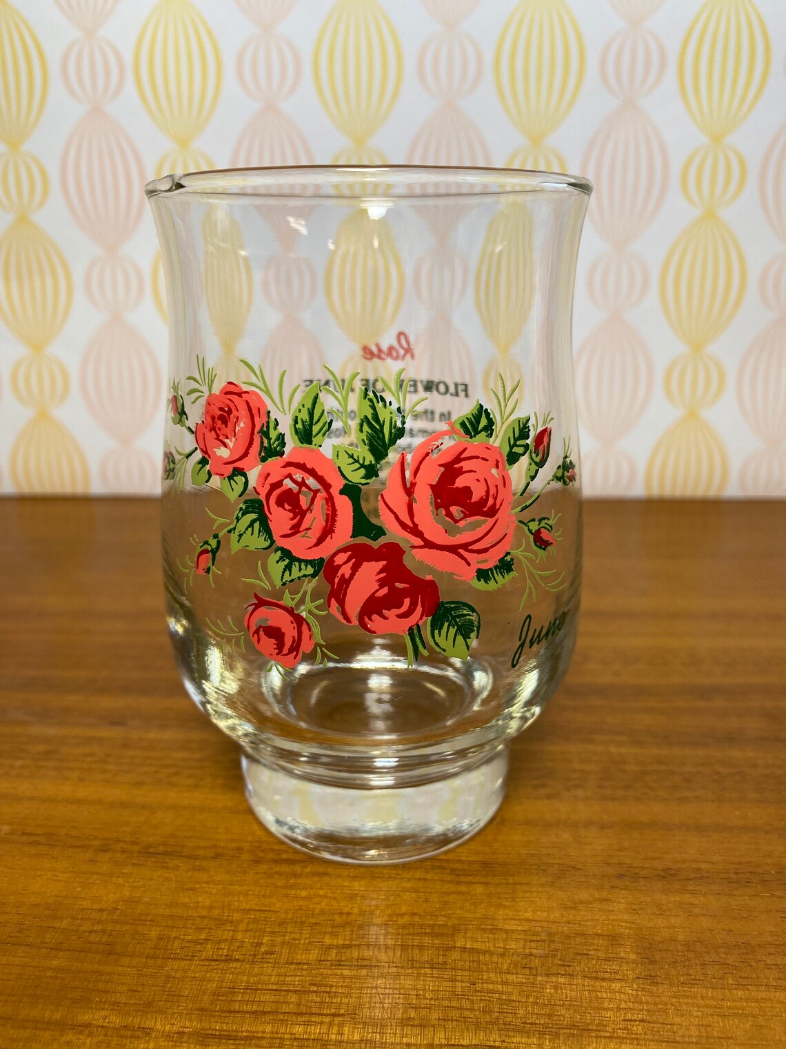 June Roses Flower of the Month Glass Vintage Drinking Glass | Etsy