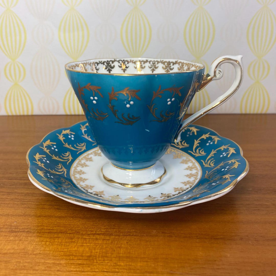 Vintage Royal Standard Turquoise Tea Cup and Saucer, Blue, White and ...