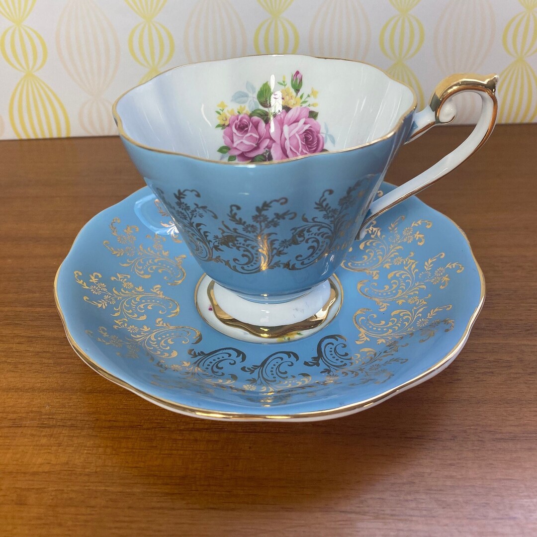 Royal Standard China Tea Cup and Saucer, Blue-grey Teacup and Saucer ...