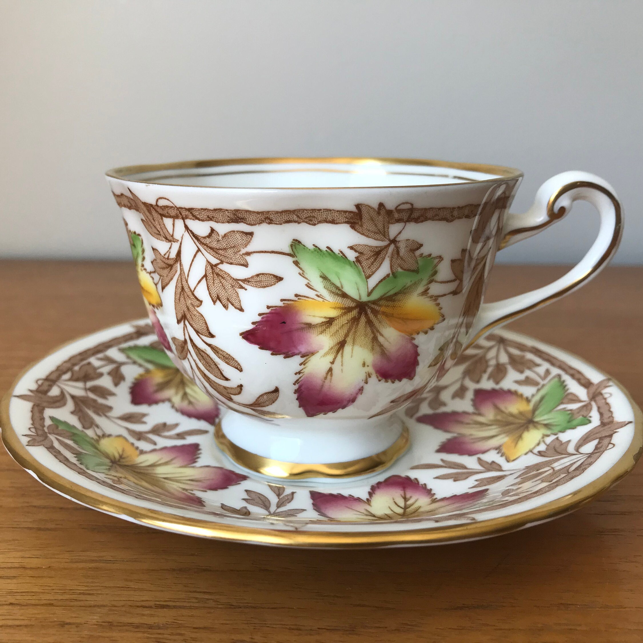 Royal Chelsea Tea Cup and Saucer Colourful Maple Leaf Teacup | Etsy