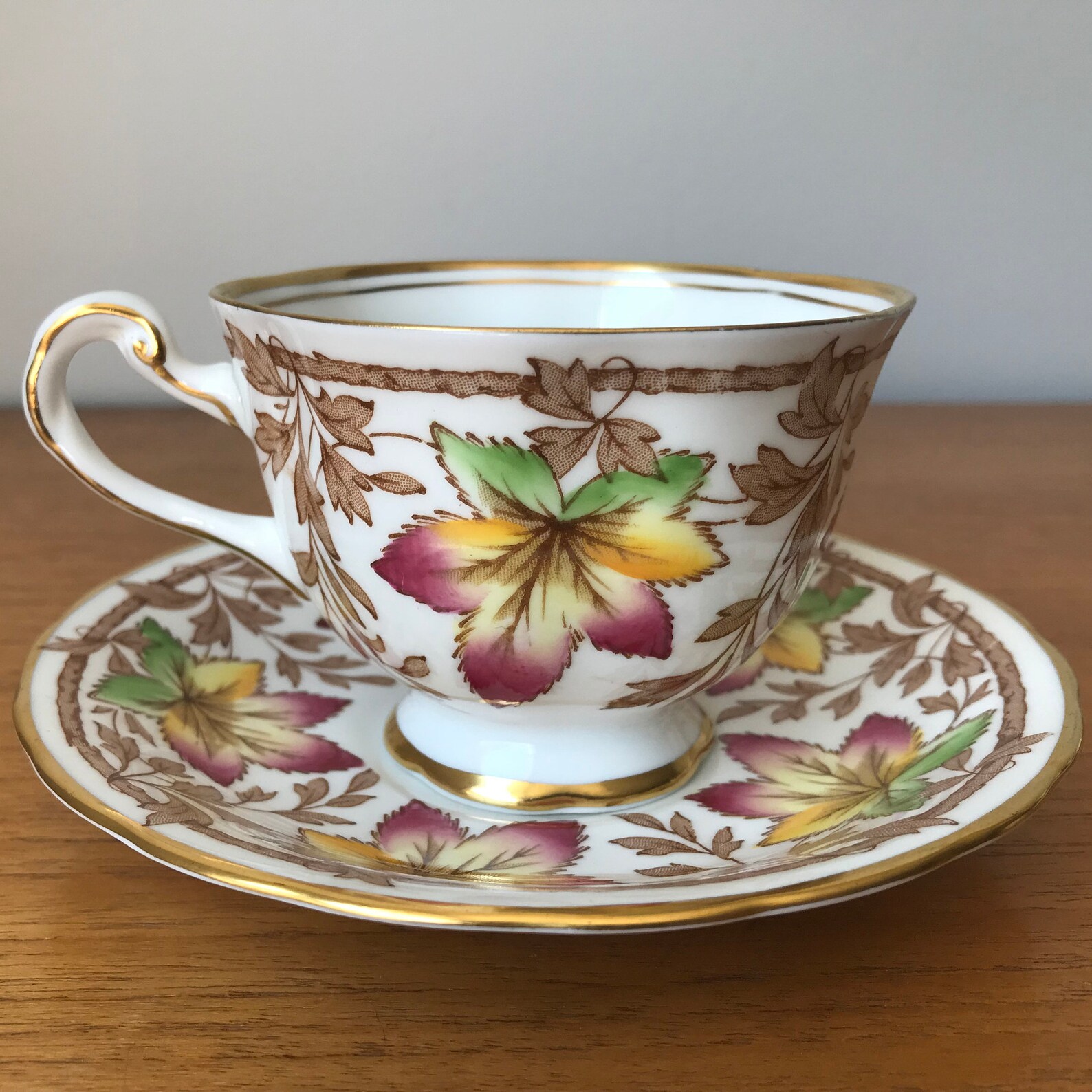 Royal Chelsea Tea Cup and Saucer Colourful Maple Leaf Teacup | Etsy