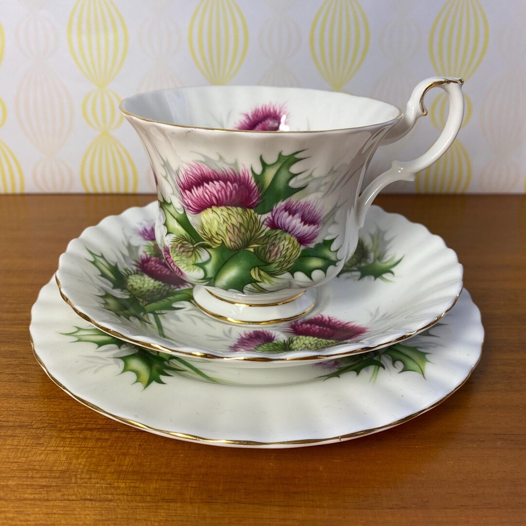 Royal Albert Highland Thistle Tea Cup Trio, Purple Thistles Teacup ...