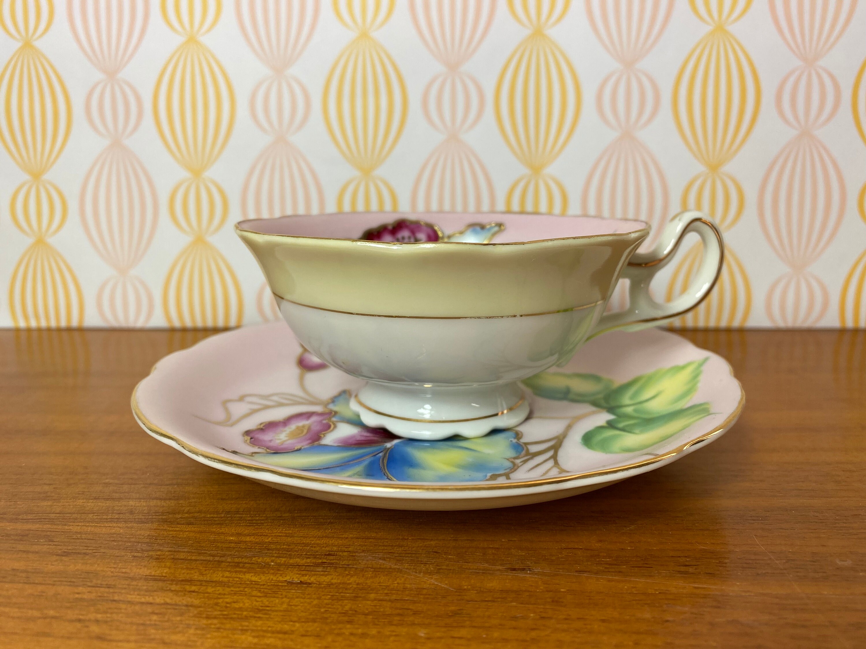 Princess China Pink Tea Cup and Saucer Hand Painted Floral | Etsy