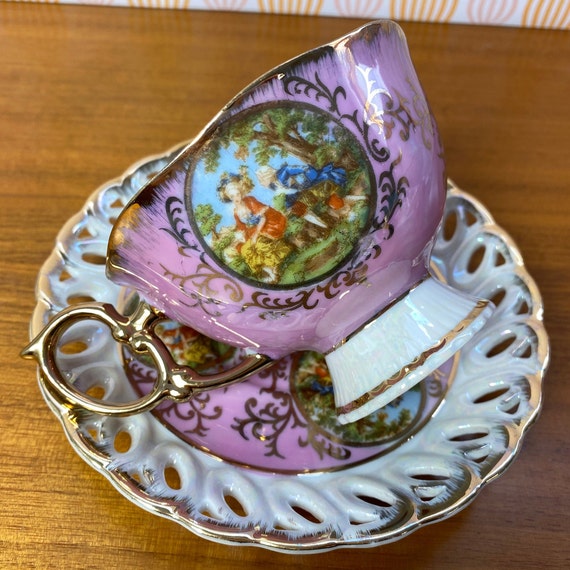 Japanese Courting Couple Tea Cup and Saucer Pink Lustreware | Etsy