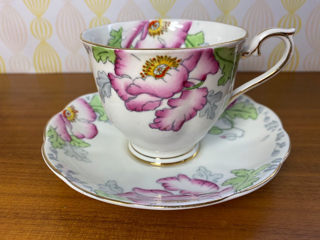 Royal Albert China "poppyland" Tea Cup and Saucer, Hand Painted Pink ...