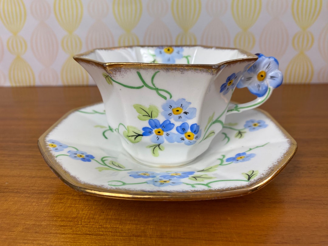 Flower Handle Octagon Teacup and Saucer Melba China Tea Cup and Saucer ...