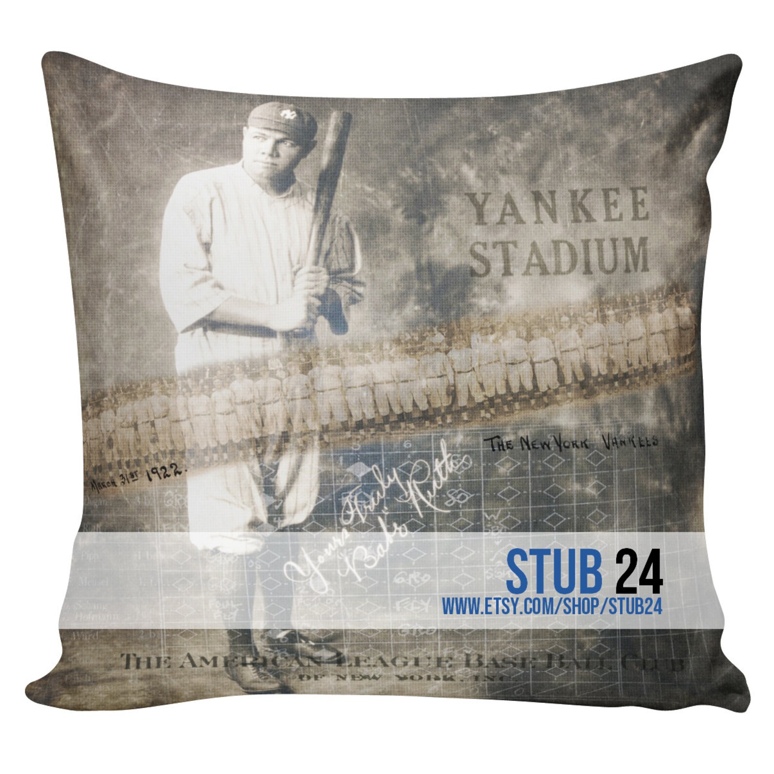 Baseball Pillow Cover 100% Cotton Front, Cotton or Burlap Back Vintage ...