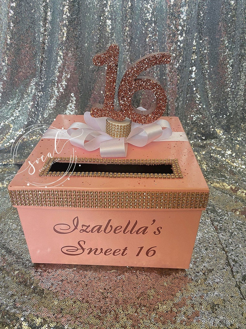 Rhinestone Card Box With Glittered Number 15 16 30 40 Any | Etsy