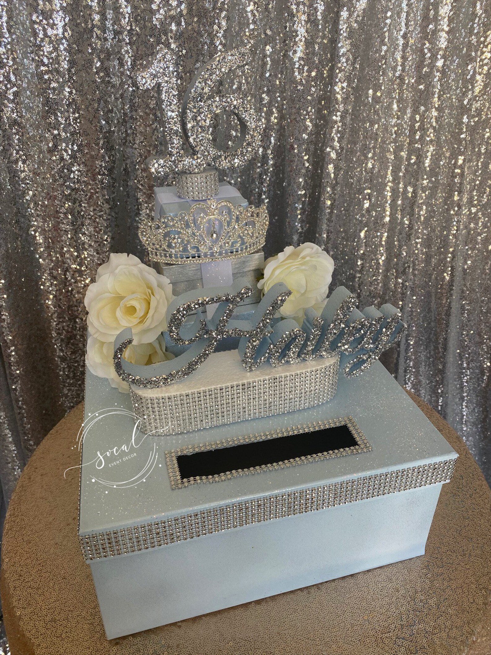 Sweet 16 15 Quince Card Box! GORGEOUS!! Rhinestone Tiara, Roses, and ...