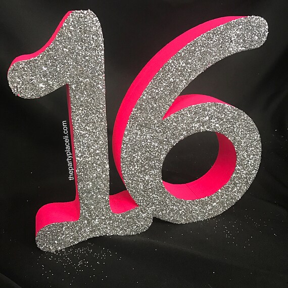 Large free standing Glitter Number 16 for Sweet 16