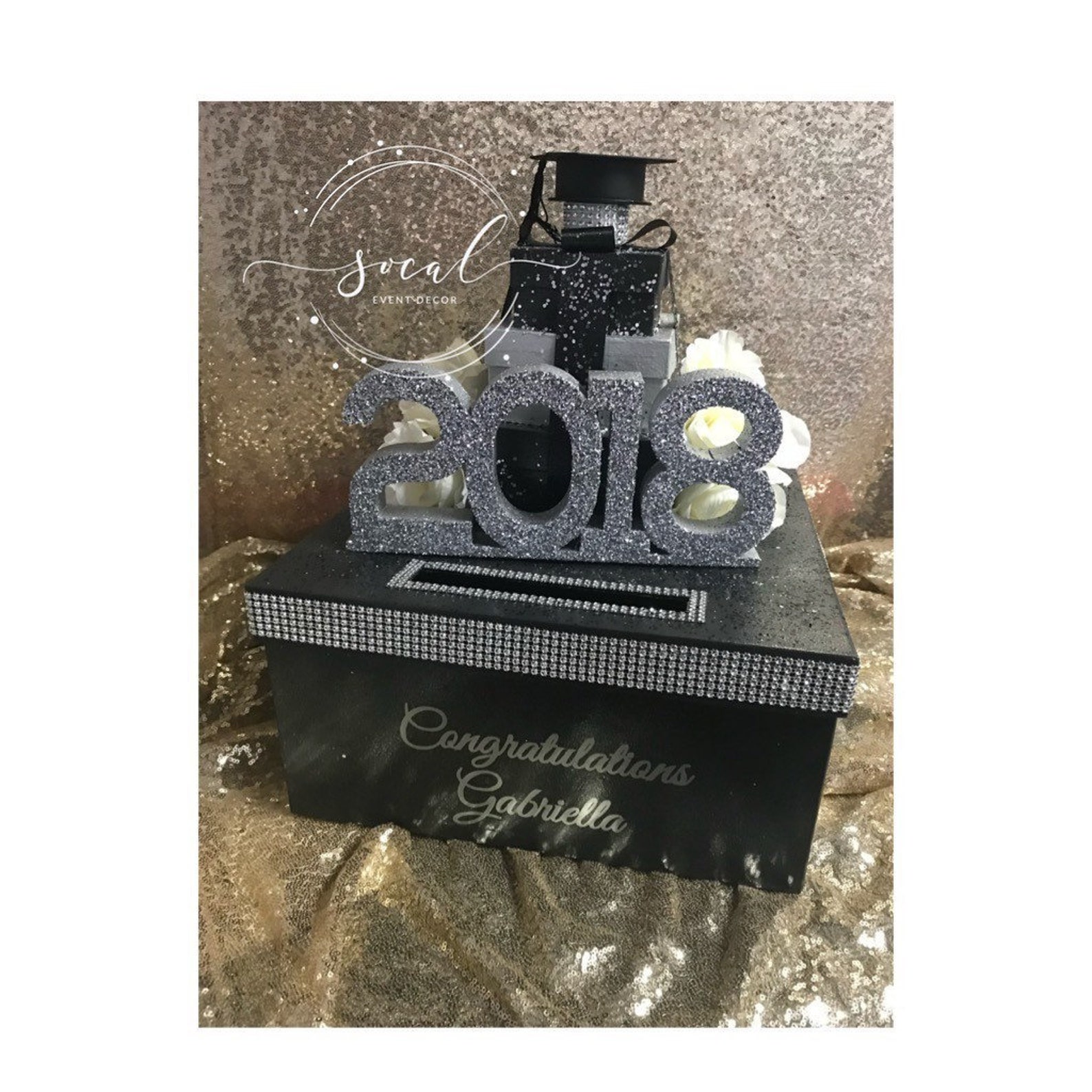 Graduation Card Box GORGEOUS Grad Cap Flowers and Box - Etsy