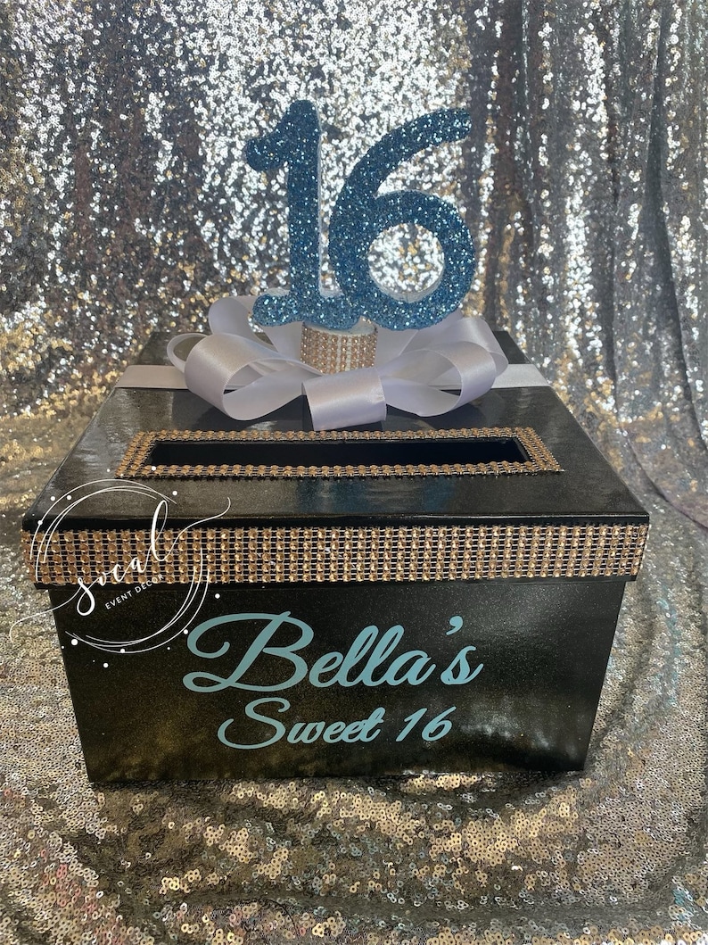 Rhinestone Card Box With Glittered Number 15 16 30 40 Any | Etsy