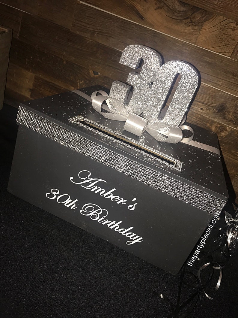 Rhinestone Card Box With Glittered Number 15 16 30 40 Any | Etsy