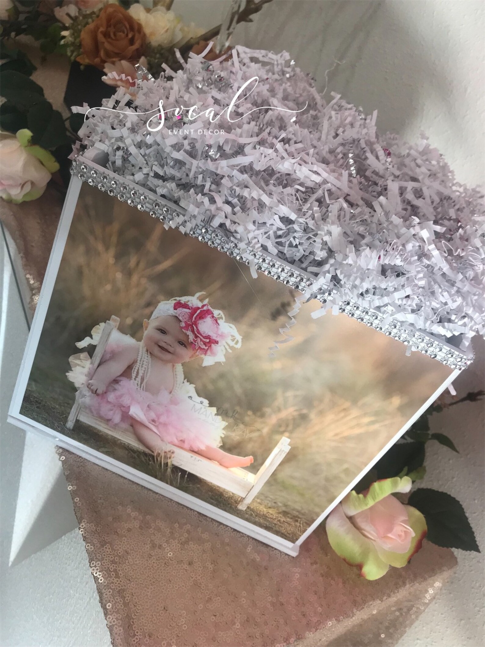 Photo Cube Centerpiece with frill paper perfect for | Etsy