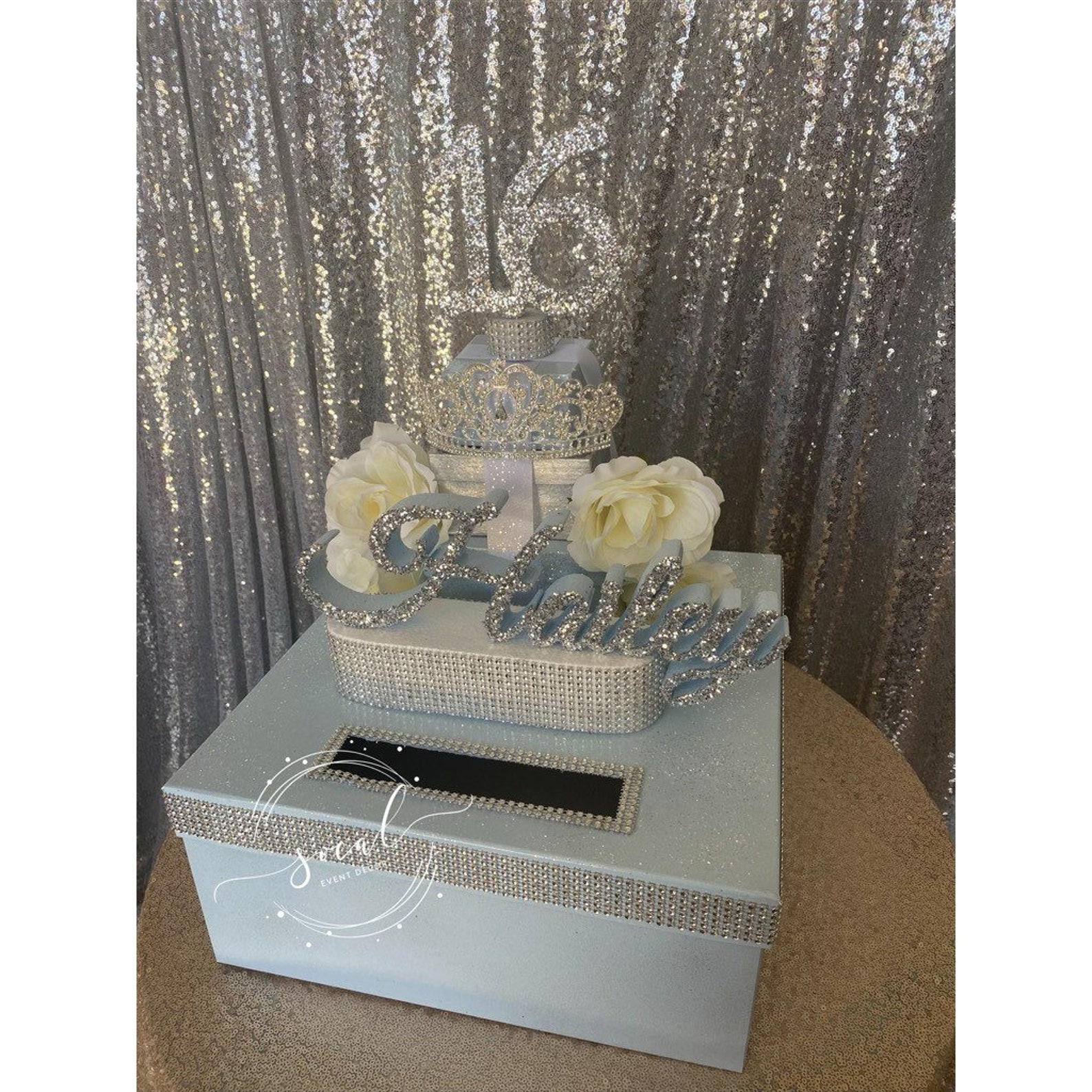 Sweet 16 15 Quince Card Box! GORGEOUS!! Rhinestone Tiara, Roses, and ...