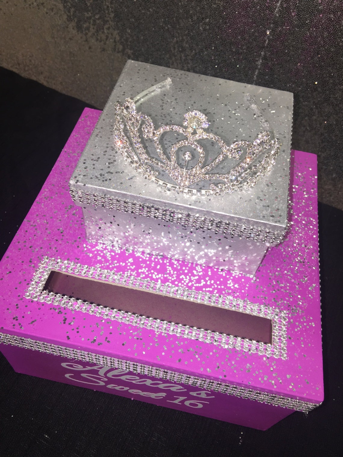 Two-tier Card Box With Princess Tiara and Bling large for | Etsy