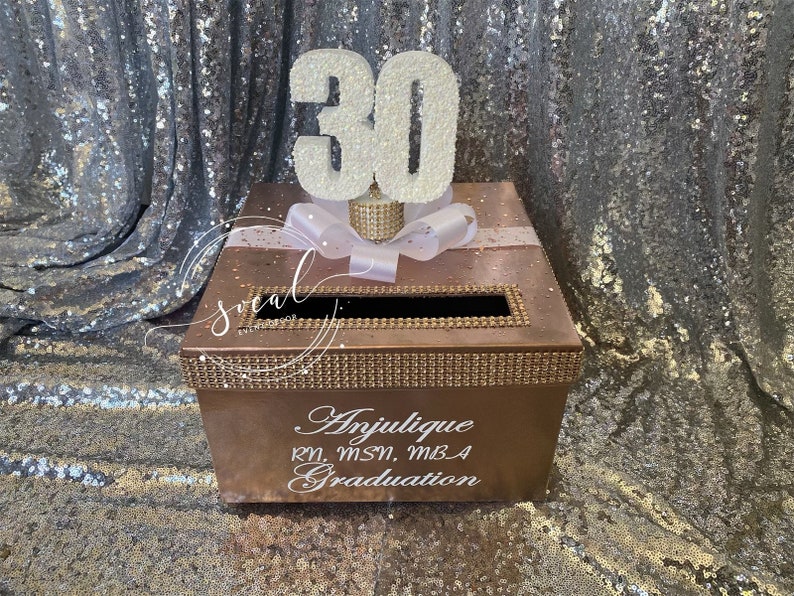 Rhinestone Card Box With Glittered Number 15 16 30 40 Any | Etsy