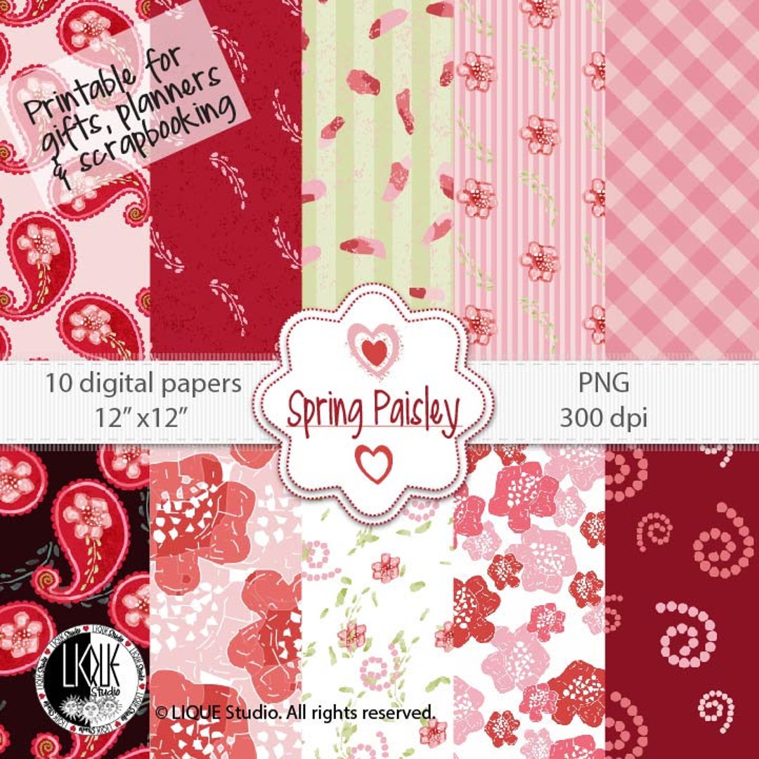 Spring Paisley Digital Paper, Printable Paper, Paisley, Floral, Flowers ...