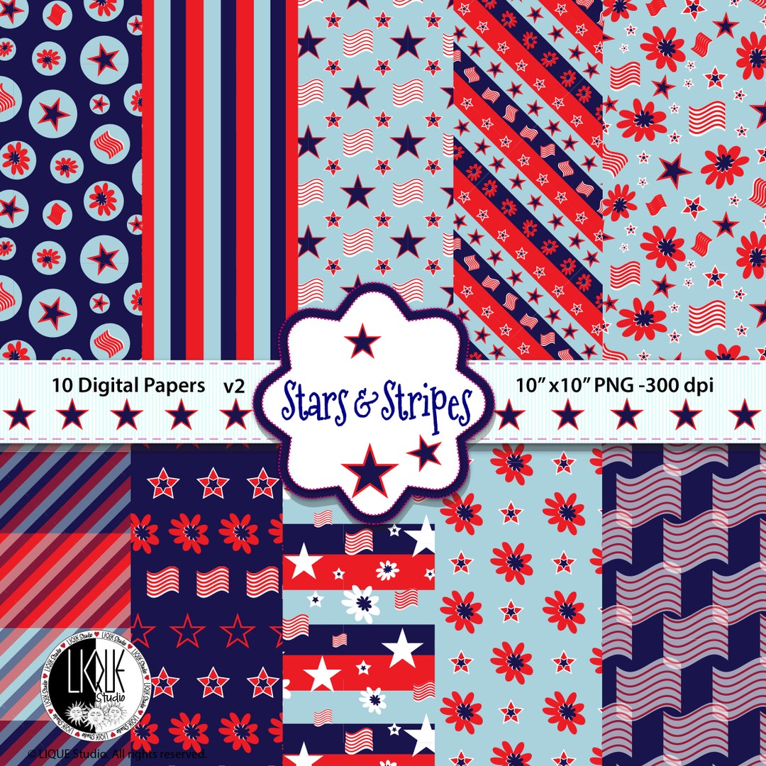 Patriotic Digital Paper Printable Paper Red White & Blue - Etsy