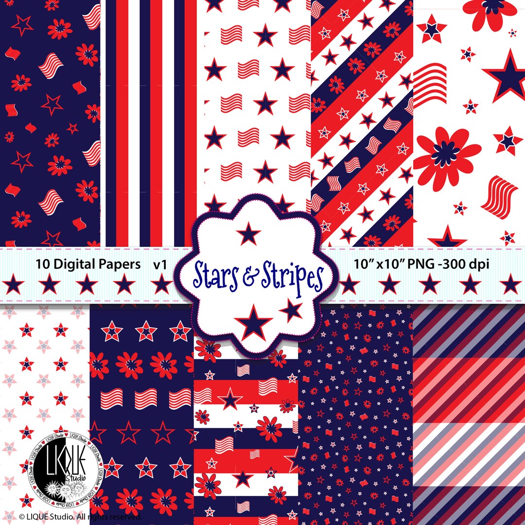 Patriotic Digital Paper, Printable Paper, Red White & Blue, Holiday ...