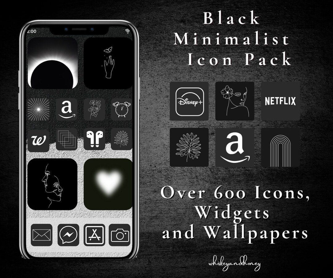 Black Minimalist Phone Icons Pack | Black Icon Aesthetic | Phone Icons ...