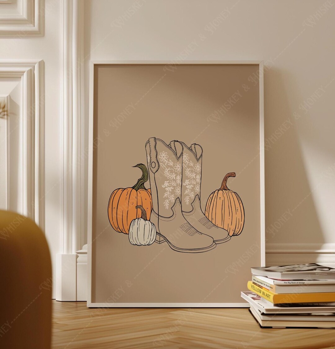Cowgirl Boots Pumpkin Patch Art Print | Western Fall Decor (digital ...
