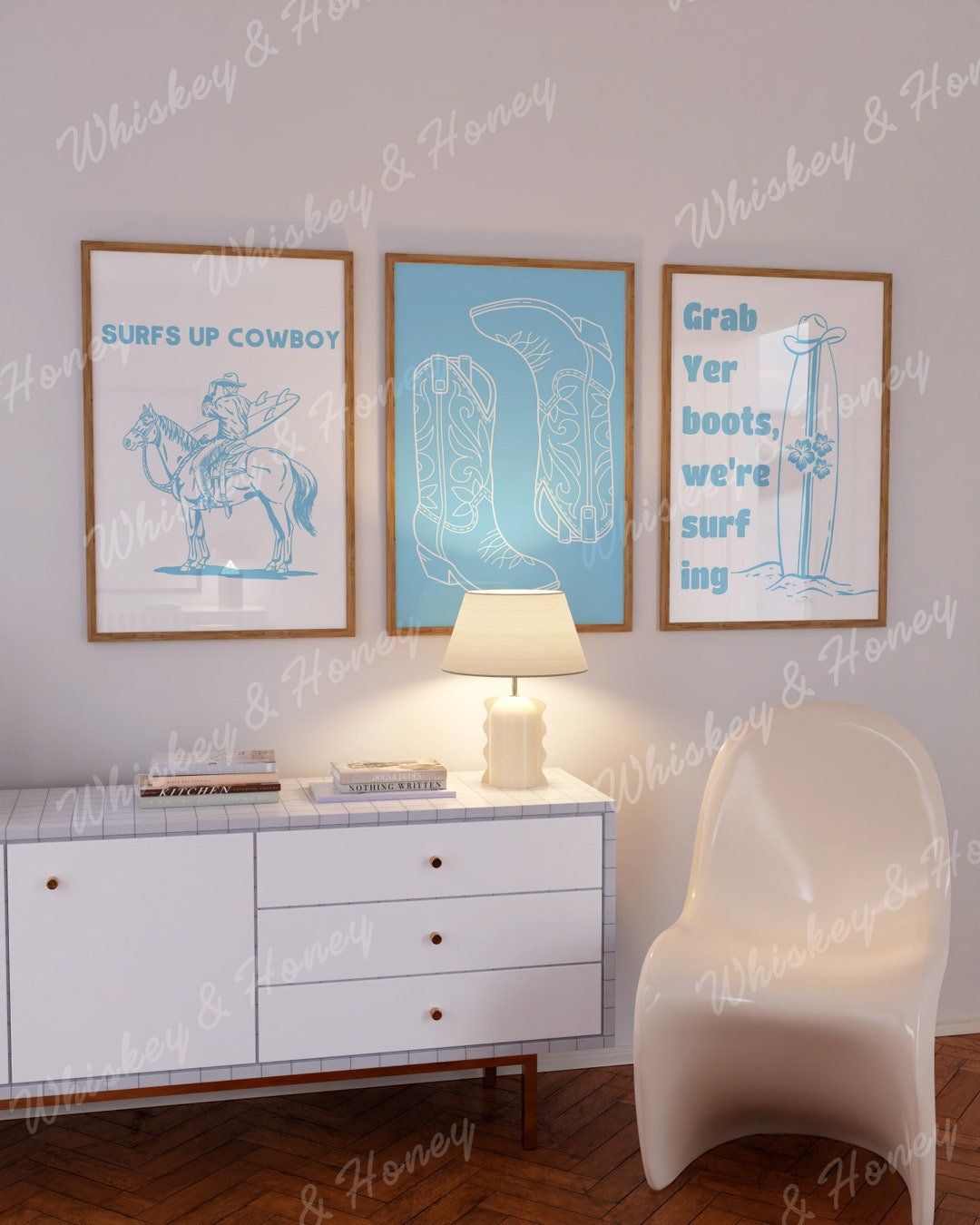 Digital Download Surfing Cowboy Art Print Pack 3 Prints Blue Cowboy ...