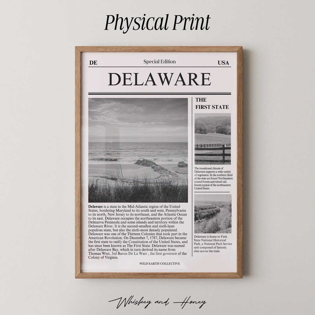 Delaware Newspaper Art Print | Black and White Travel Poster - Etsy