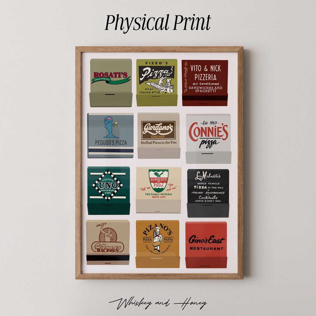Chicago Pizza Matchbooks Art Print | Vintage Bar Cart Decor | Matchbox ...
