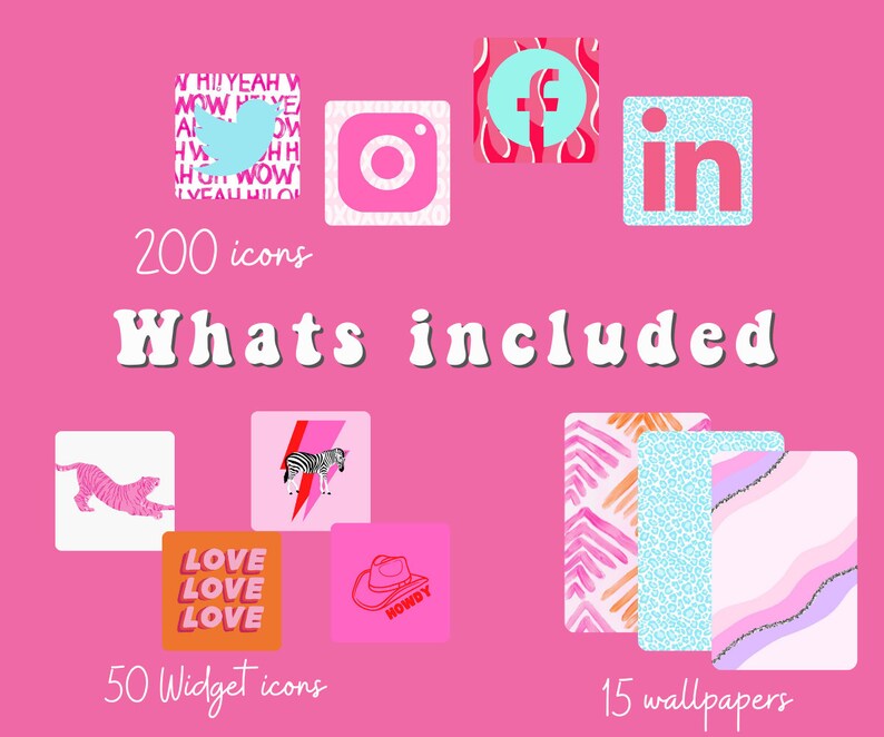 Pink Preppy Phone Icons Pack Iphone and Android Icons IOS - Etsy