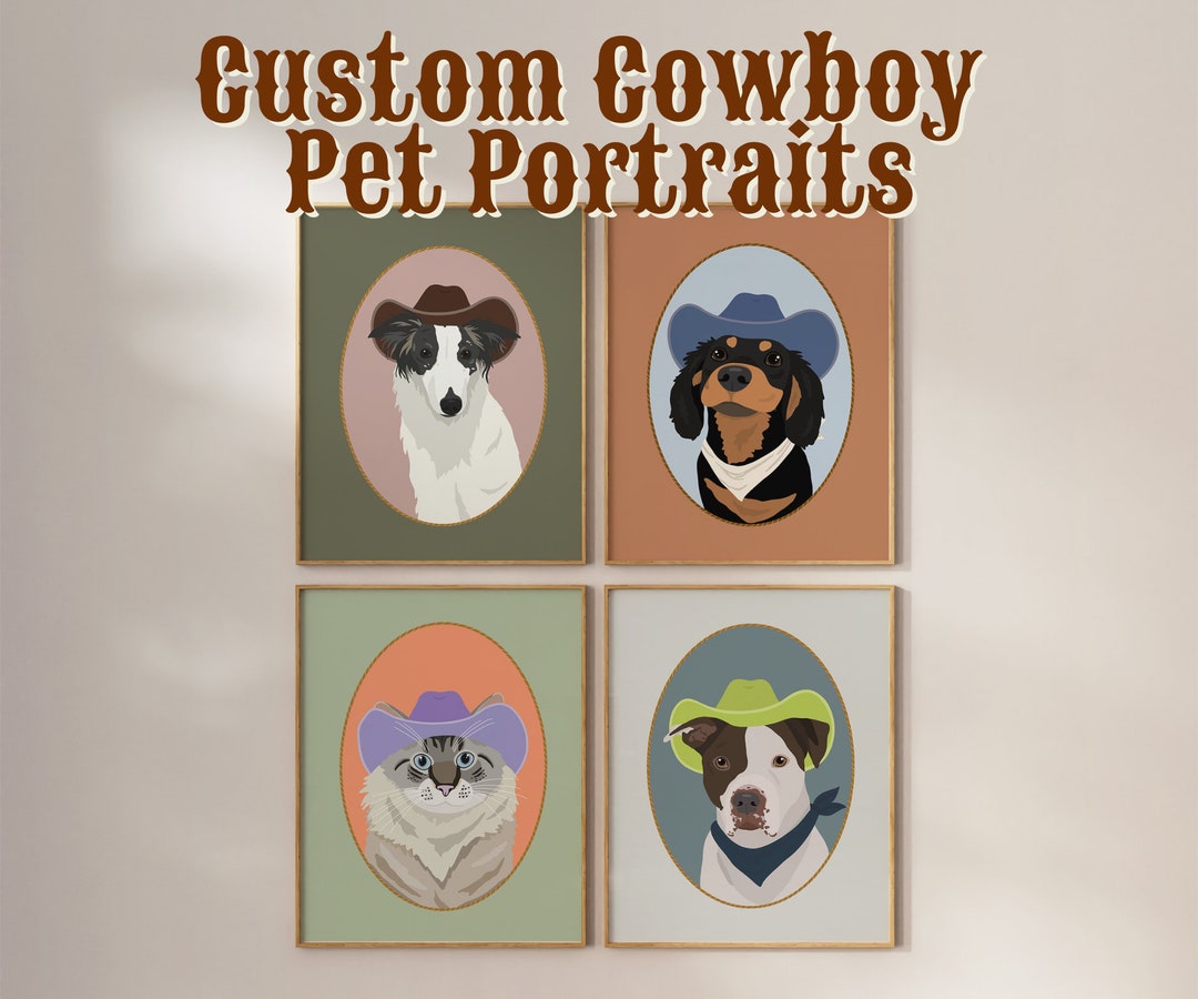 Digital Download | Custom Cowboy Pet Portrait | Cat Portrait | Dog ...