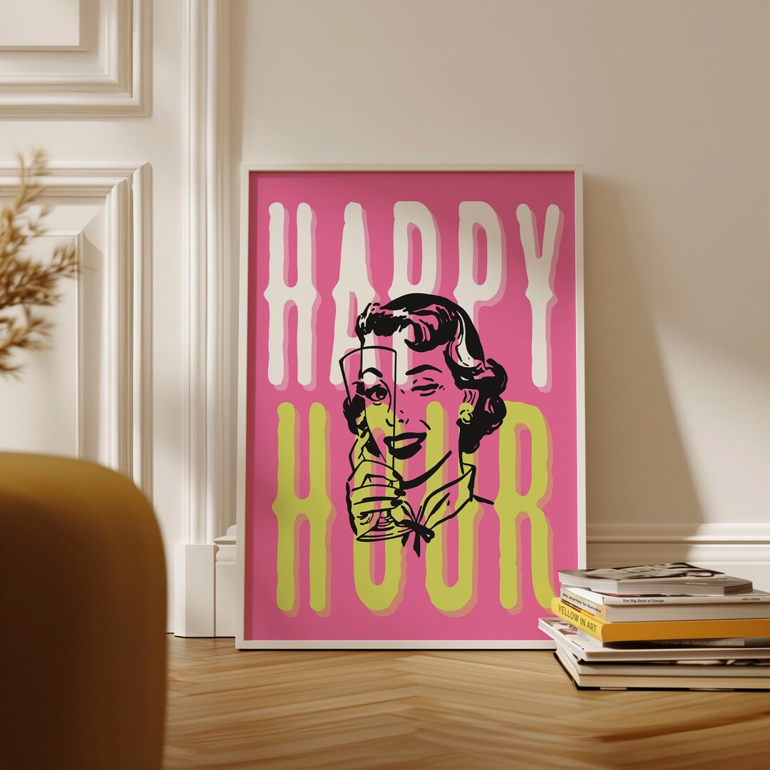 Happy Hour Art Print | Retro Cocktail Poster (digital Download) - Etsy