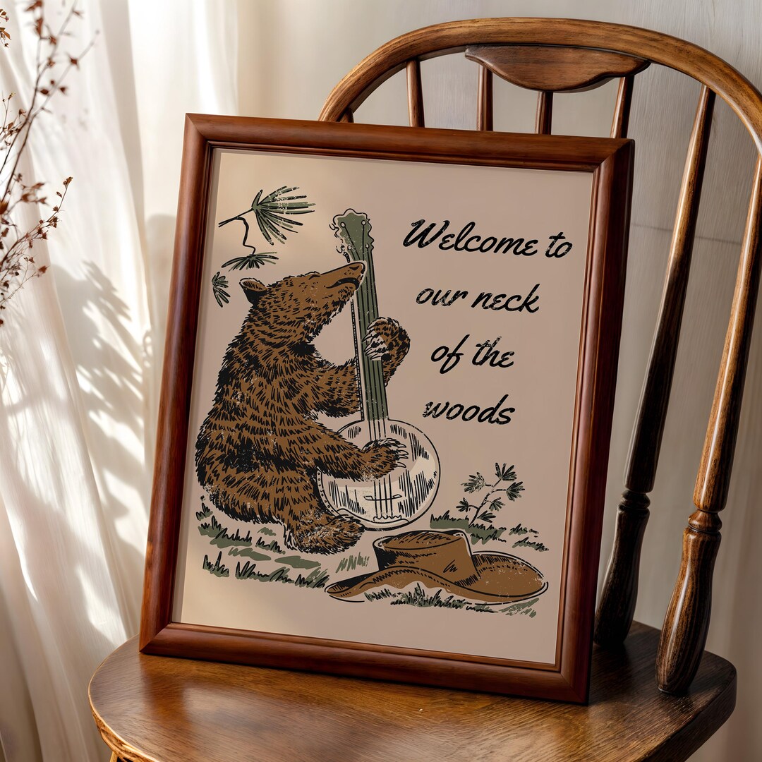 Vintage Bear Banjo Print | Cabin Woods Art Poster (digital Download) - Etsy