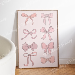 Digital Download | Pink Bows Art Print | Large Art | Preppy Wall Art | Coastal Granddaughter ...